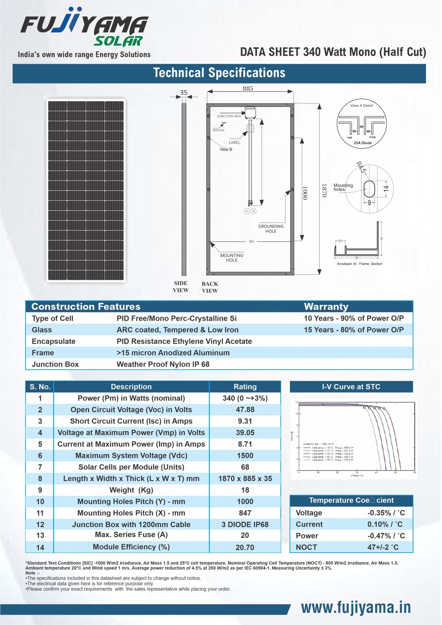 Solar Panel 340 Watt Half Cut Mono Perc(Pack of two) - Fujiyama Solar